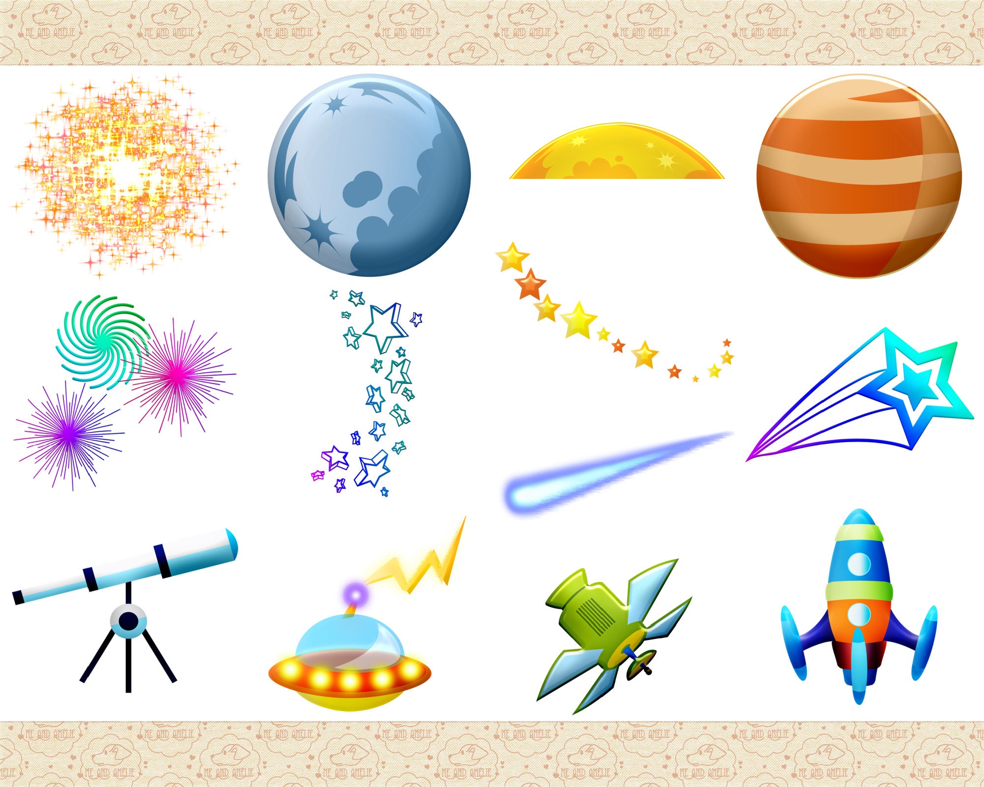 Astronaut Clip Art Planet Clipart Rockets UFO Flying - Etsy
