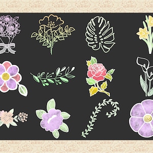 Chalkboard Colorful Floral Clip Art*chalk Flowers Clipart*chalk Leaves ...