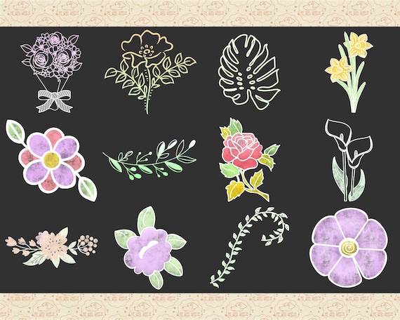 Flower Clipart Chalk Floral Clipart Chalkboard, Floral Chalkboard
