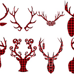 Red Buffalo Plaid Deer & Antler AI EPS Png (no SVG) Lumberjack Plaid ...