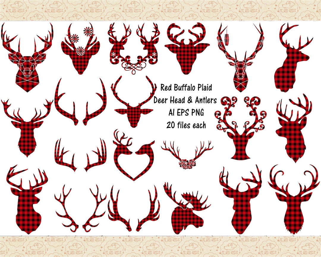 Red Buffalo Plaid Deer & Antler AI EPS Png (no SVG) Lumberjack Plaid ...