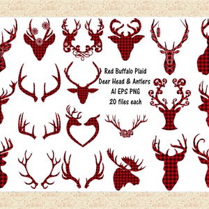 Red Buffalo Plaid Deer & Antler AI EPS Png (no SVG) Lumberjack Plaid ...