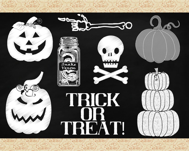 Halloween Chalkboard Clip Art Chalk Pumpkins Haunted House | Etsy