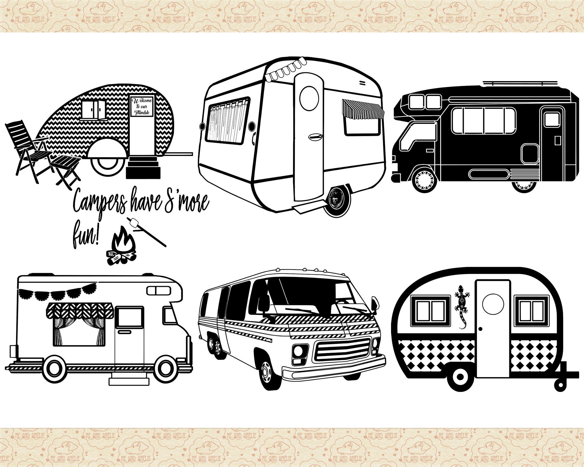RV Camper Vector Clip Art, Retro Trailer Graphics (png, Ai, Eps) - Etsy