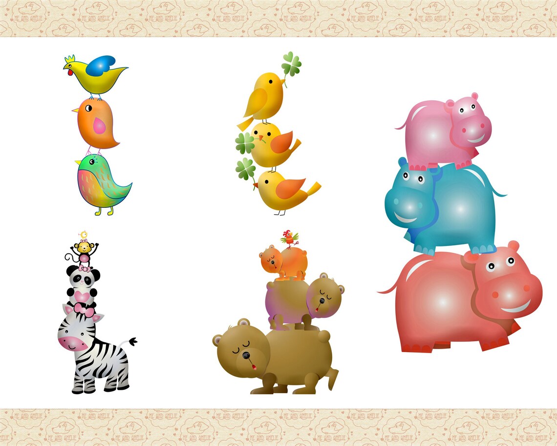 SALE 99 CENTS Animal Towers Clipart Stacked Cute Animals - Etsy