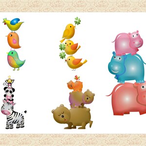 SALE 99 CENTS Animal Towers Clipart, Stacked Cute Animals, Kawaii ...