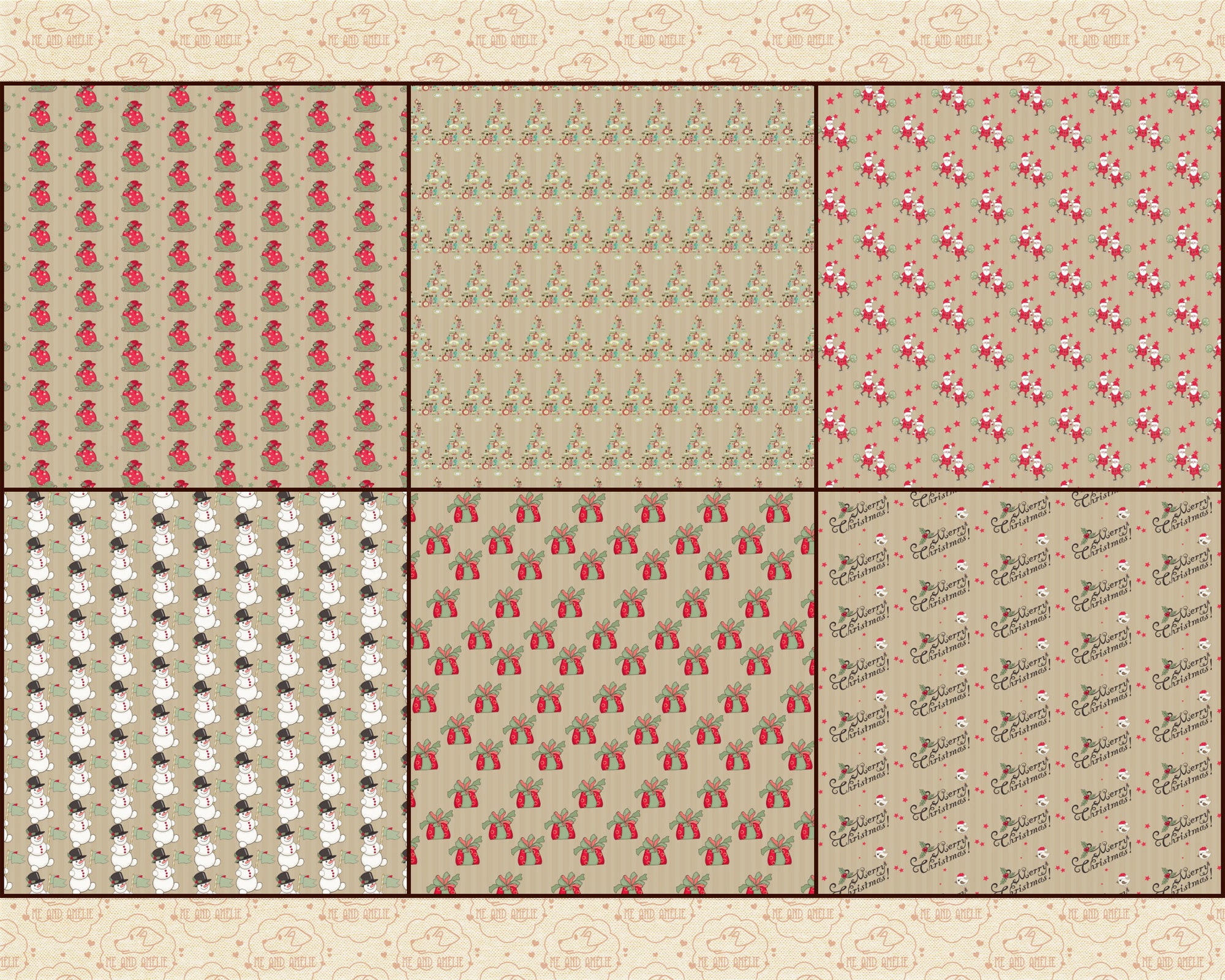 Christmas Kraft Digital Papers W/retro Patterns Brown Paper - Etsy