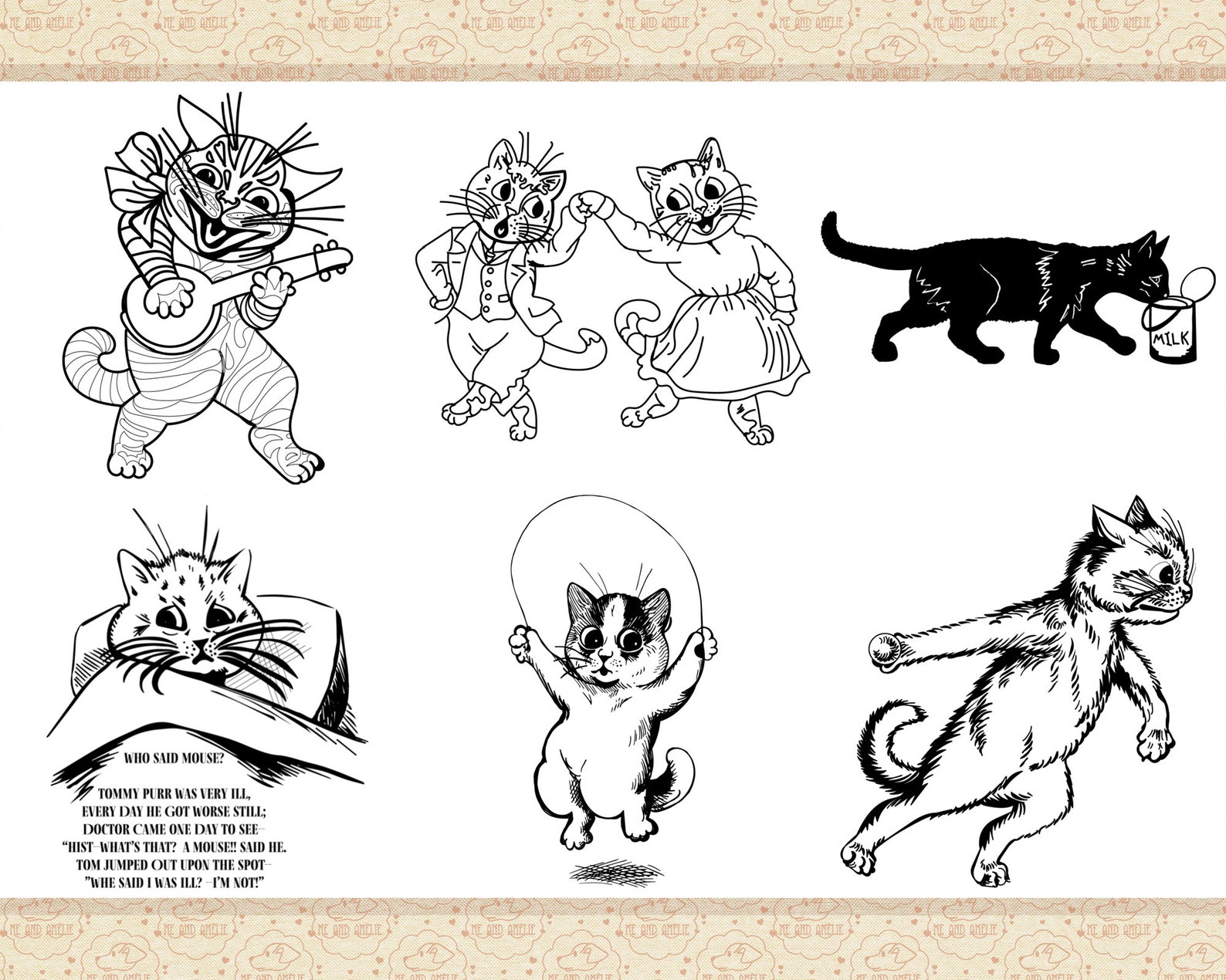 Vintage Louis Wain Cats Vector AI EPS not Svg and PNG - Etsy