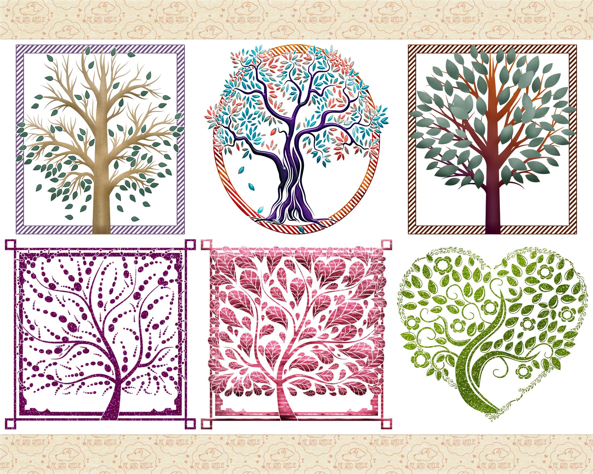 Tree of Life Silhouettes Clipart,tree Logo, Various Textures ...