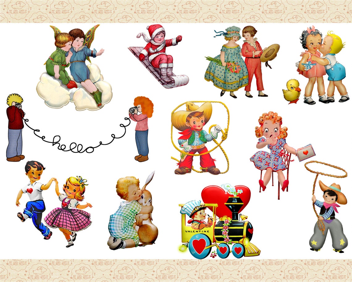 Retro Children Clipart, Mid-century Boys & Girls (PNG Files) - Etsy