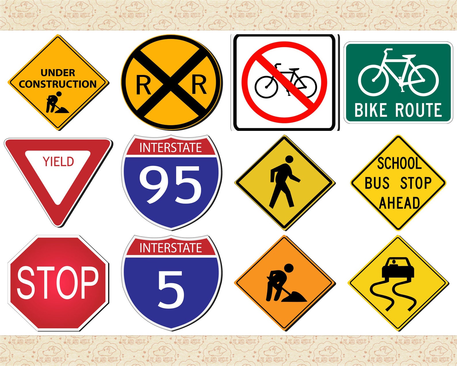 Street Signs AI EPS (not Svg) & PNG Files, Stop Sign Clipart, Street ...