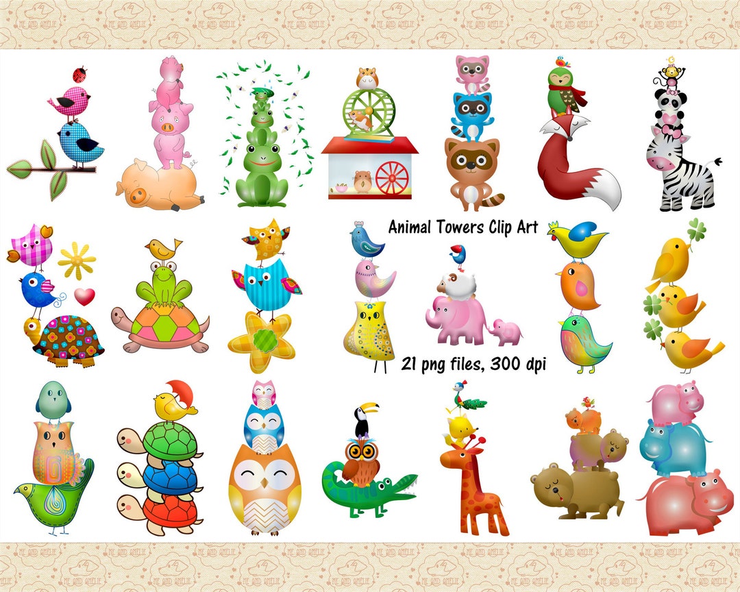 SALE 99 CENTS Animal Towers Clipart, Stacked Cute Animals, Kawaii ...