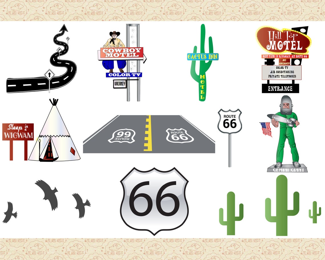Route 66 AI EPS no Svg & PNG Route 66 Clip Art Highway 66 - Etsy UK