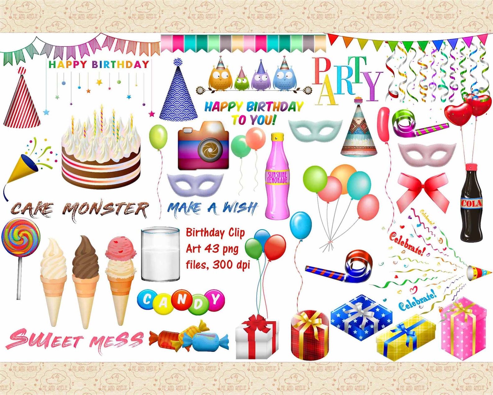 Birthday Megapack Clip Art Birthday Cake Balloons Gifts - Etsy