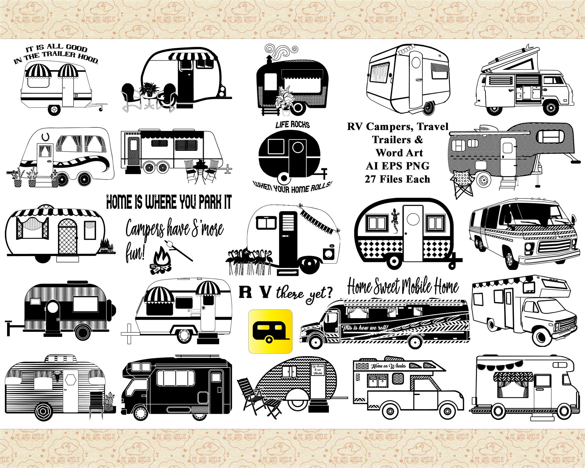 RV Campers Travel Trailers and 5th Wheeler Vector not SVG - Etsy