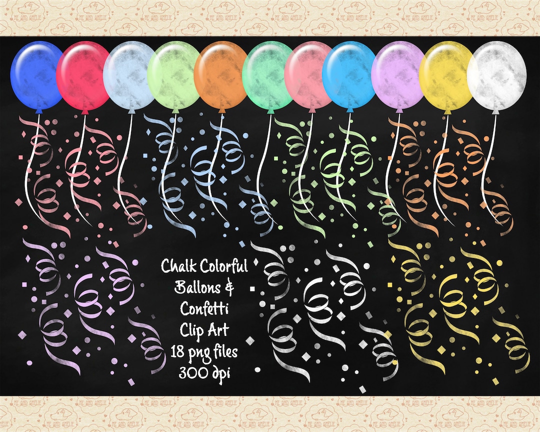 Chalkboard Balloon Clip Art, Party Confetti Graphics (PNG) - Etsy