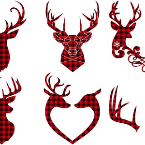 Red Buffalo Plaid Deer & Antler AI EPS Png (no SVG) Lumberjack Plaid ...