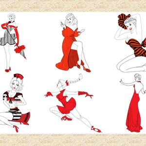 Retro Pin up Girl Line Art, 1950s Style (PNG, EPS, AI) - Etsy