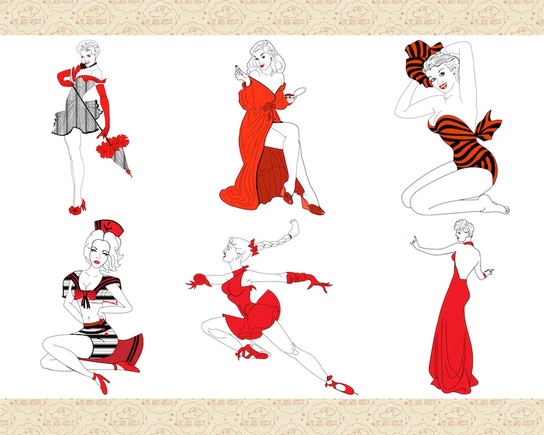 Retro Pin up Girls Line Art AI Epsno Svgpng Plus Married - Etsy