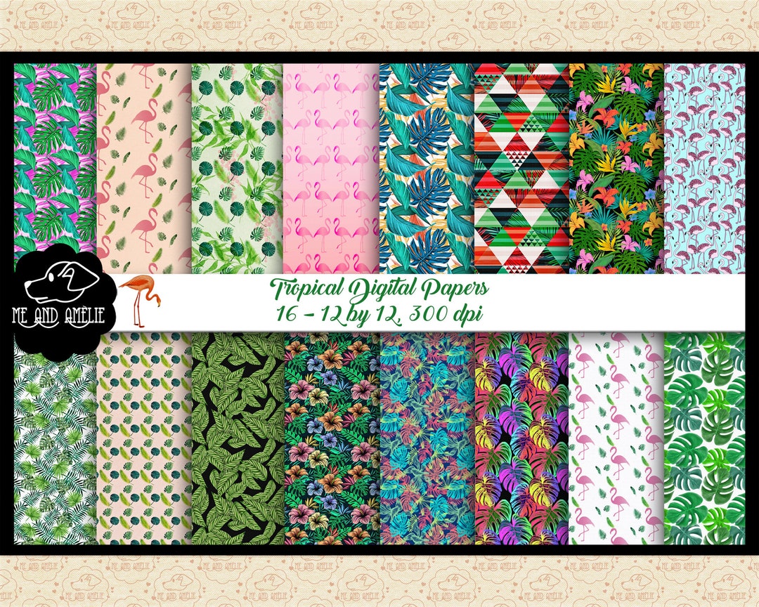 Tropical Patterns Digital Papers, Summer Wallpaper & Scrapbooking, Palm ...