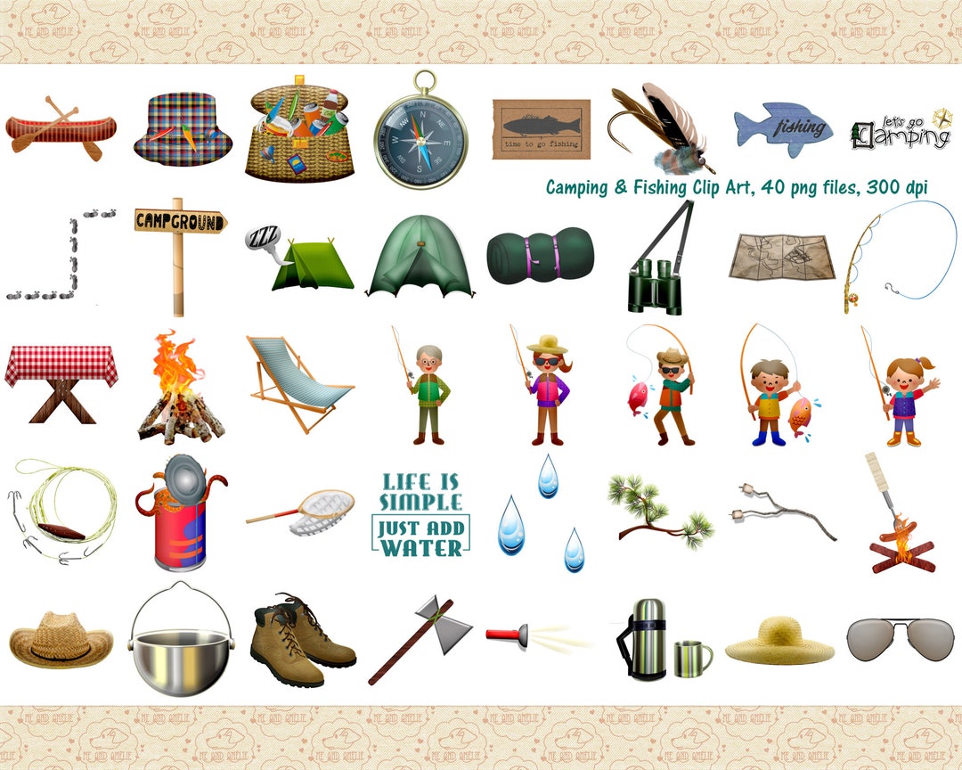 Fishing & Camping Clipart, Fishing Pole Clipart, Fishing Lures, Worms ...