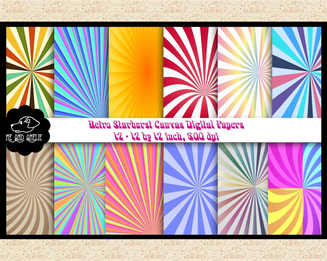 Retro 1960s Starburst Digital Papers, Psychedelic Papers, Mid Century ...