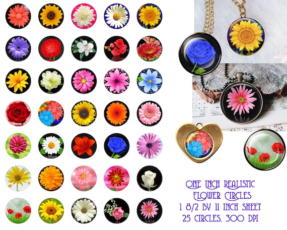 Macro Floral 1 Inch Circles Digital Collage Flower Circles - Etsy