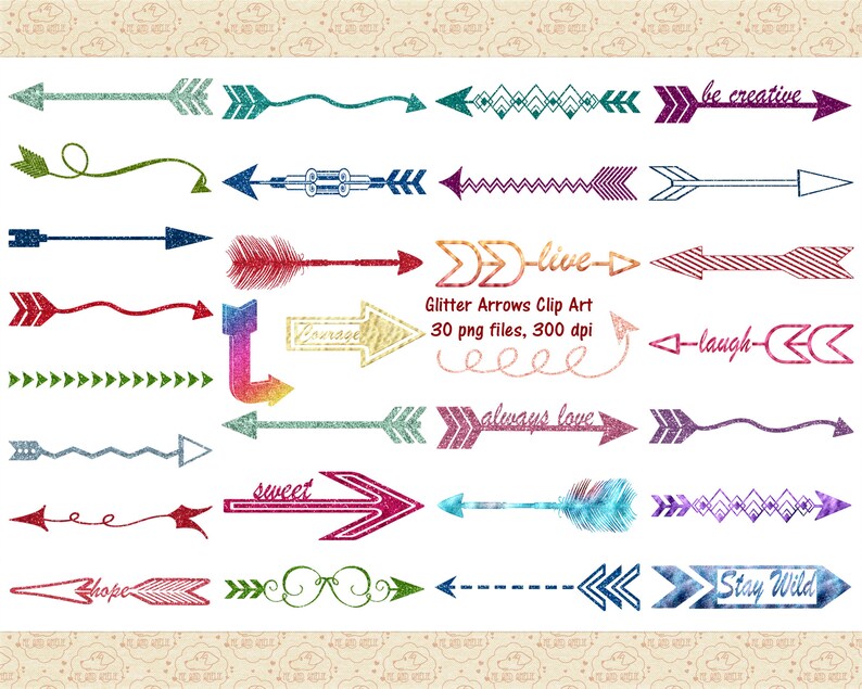 Glitter Colorful Arrows Clipart Bohemian Clipart Tribal | Etsy