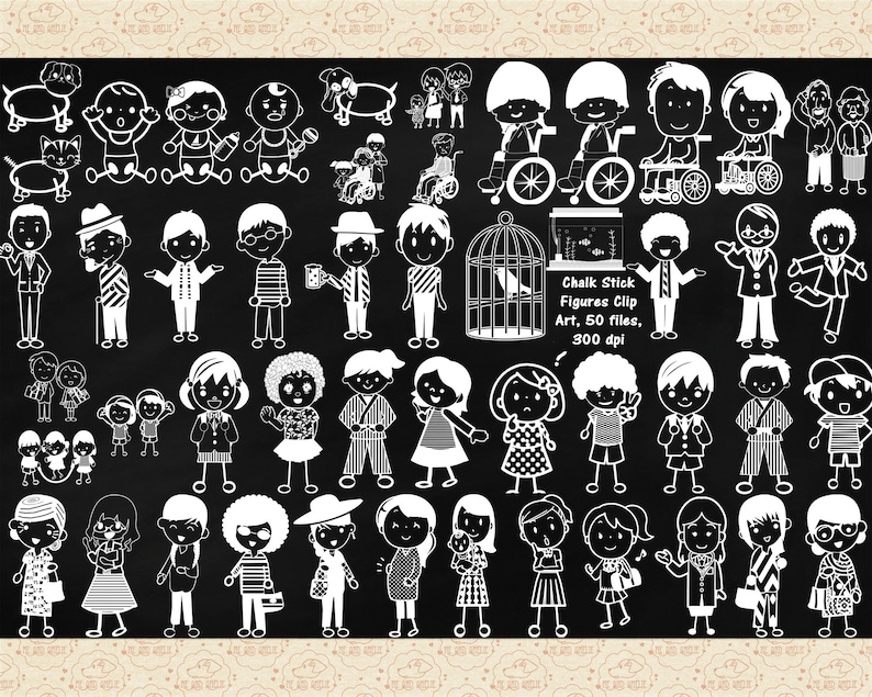 Chalk Stick Figures Clipart People Stick Figures Many Type - Etsy