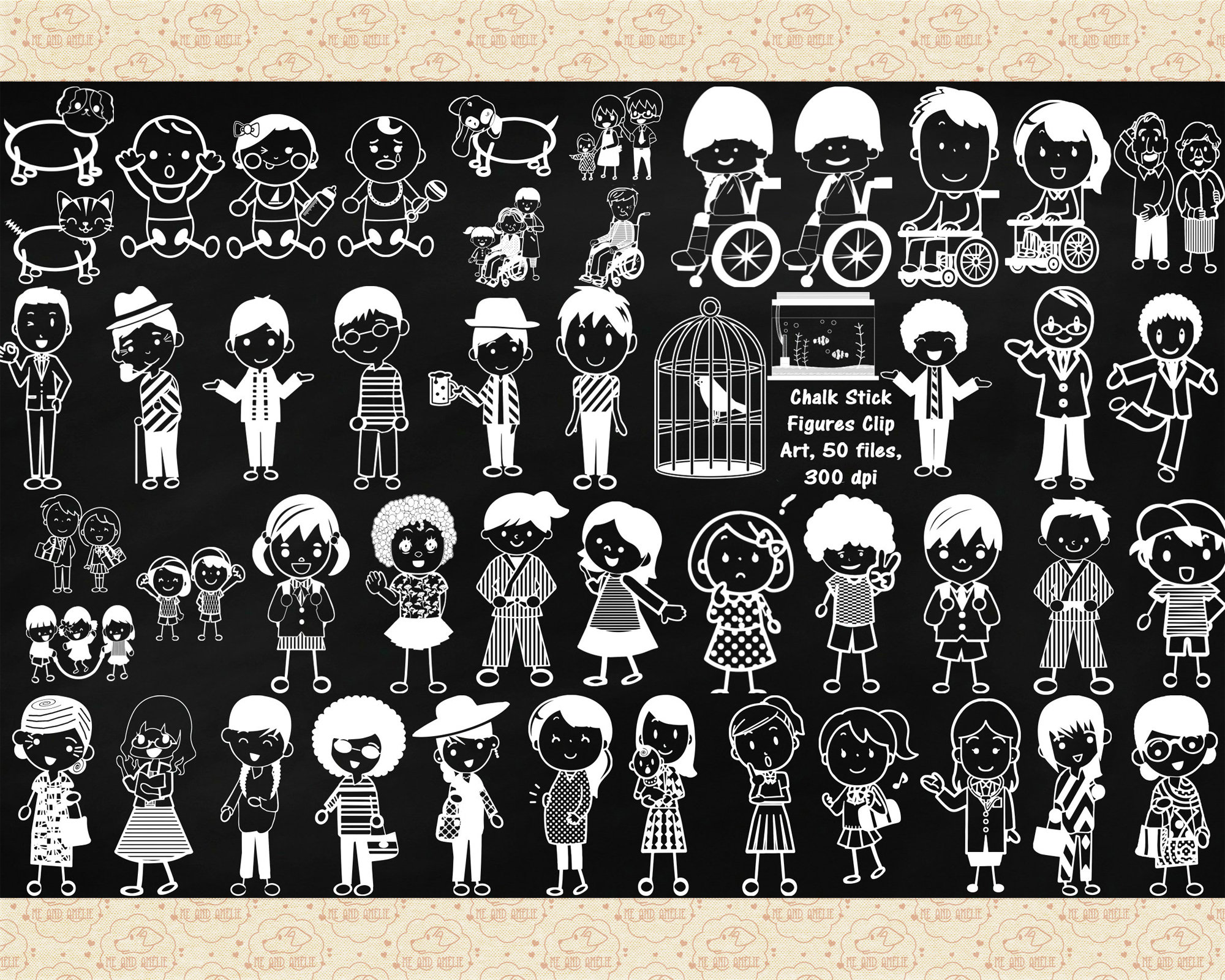 Chalk Stick Figures Clipart People Stick Figures Many Type - Etsy