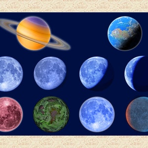 Planets, Moon Phases, Stars Clip Art, Galaxy Graphics, Fantasy Planets ...