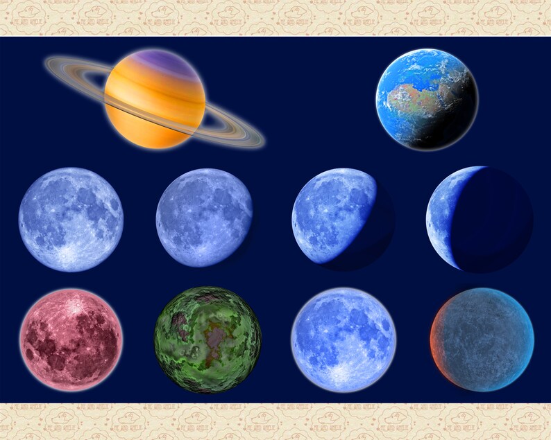 Planets Moon Phases Stars Clip Art Galaxy Graphics Fantasy - Etsy