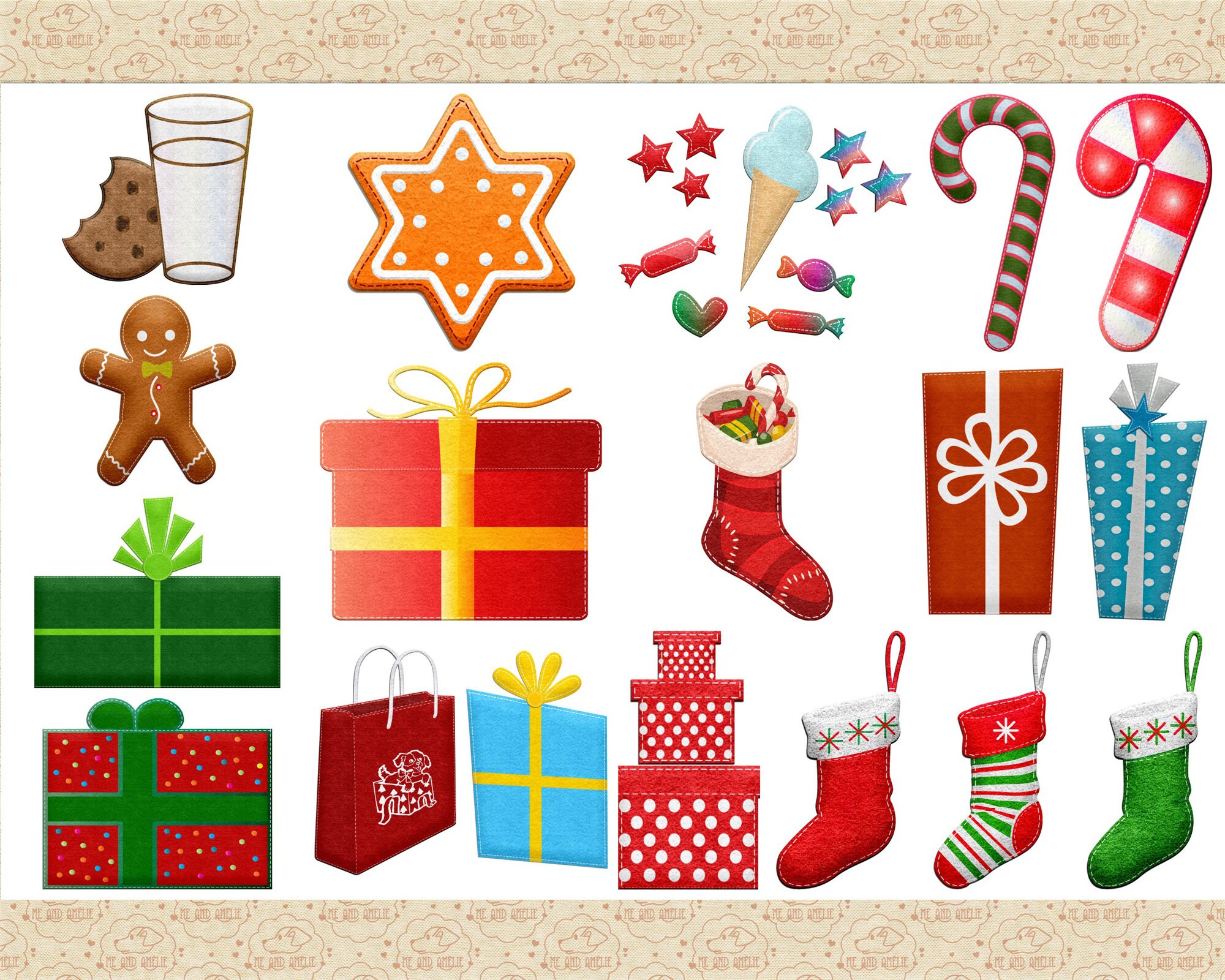 Christmas Clipart, Felted & Stitched*felted Holiday Clipart*traditional ...