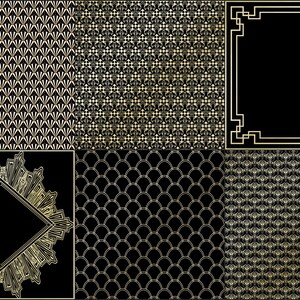 Art Deco Black and Gold Foil Digital Papers Gatsby Style, Art Nouveau ...