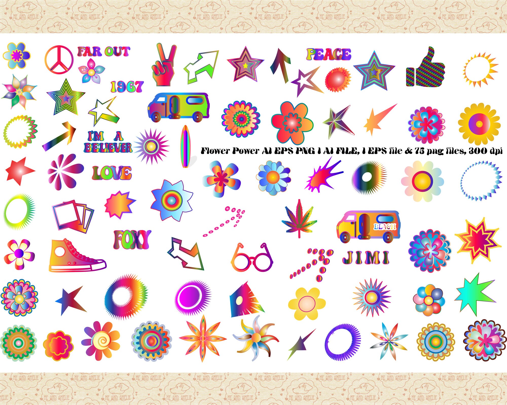 Flower Power Clipart Hippie Psycodelic