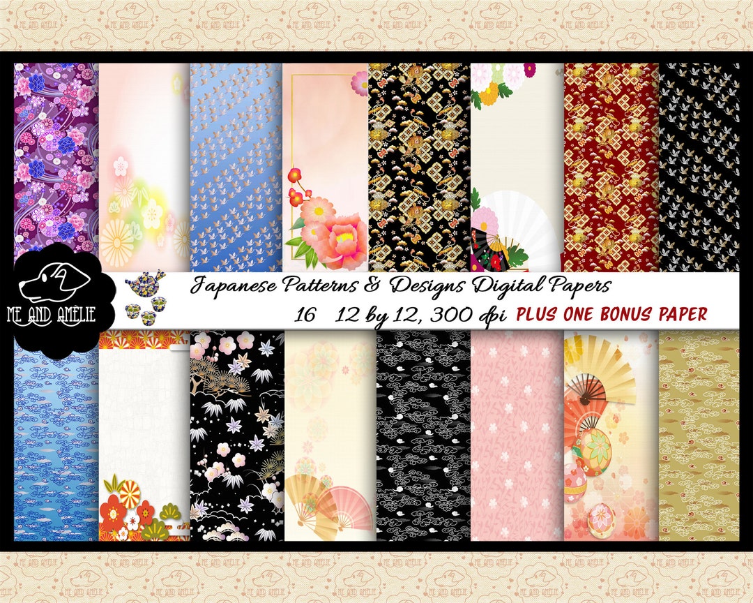 Japanese Patterns & Designs Digital Papers, Includes One Bonus Paper ...
