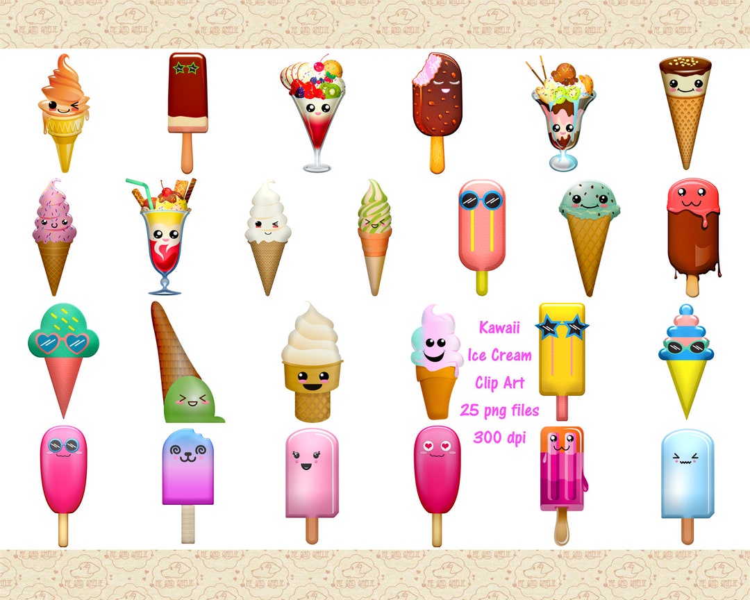 Kawaii Ice Cream Clip Art, Cute Popsicles, Sundae Clip Art, Ice Cream ...