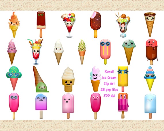 Kawaii Ice Cream Clip Art Cute Popsicles Sundae Clip Art - Etsy