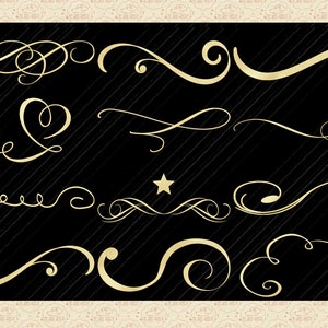 Gold Foil Flourishes & Swirls Clip Art, Border Clip Art, Divider ...
