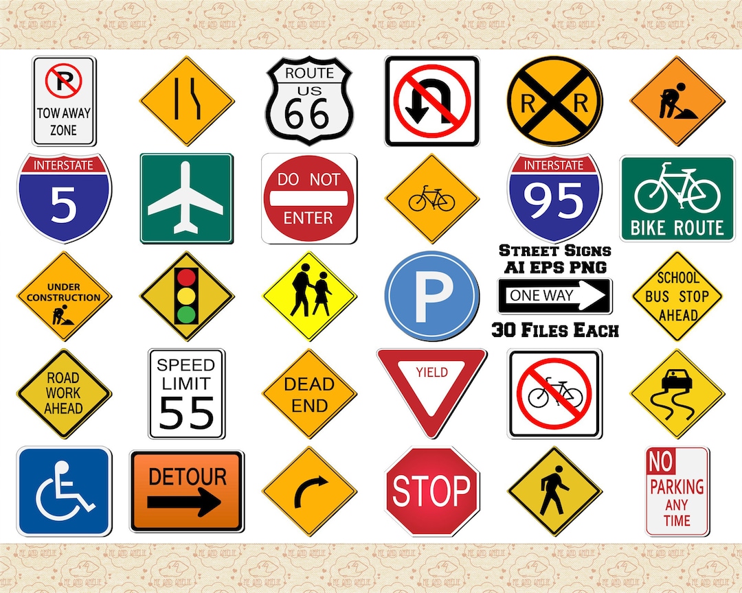 Street Signs AI EPS (not Svg) & PNG Files, Stop Sign Clipart, Street ...