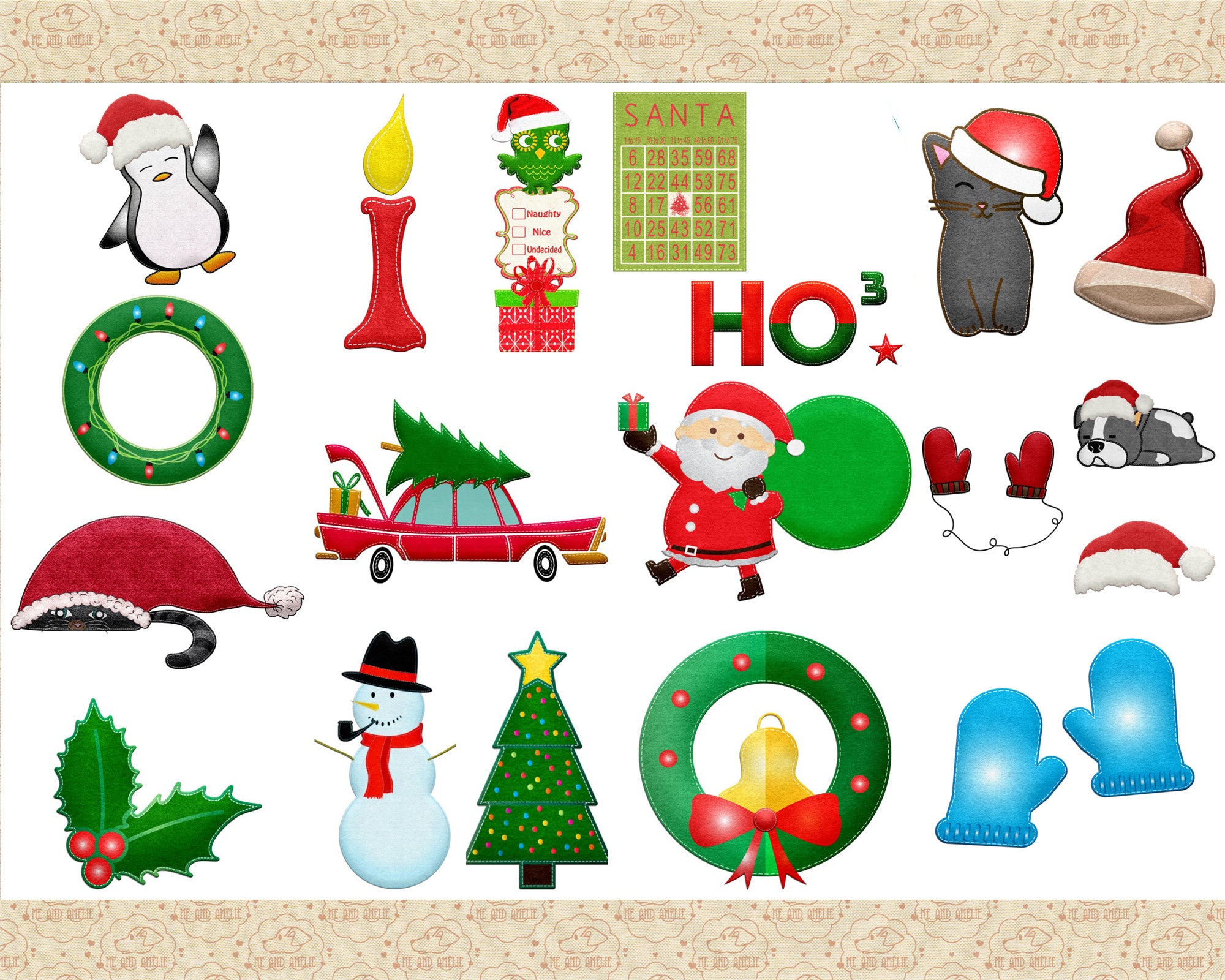 Christmas Clipart, Felted & Stitched*felted Holiday Clipart*traditional ...