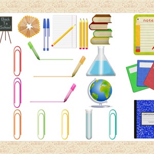 Back to School Clip Art, School Supplies, Paints, Pencils, School House ...