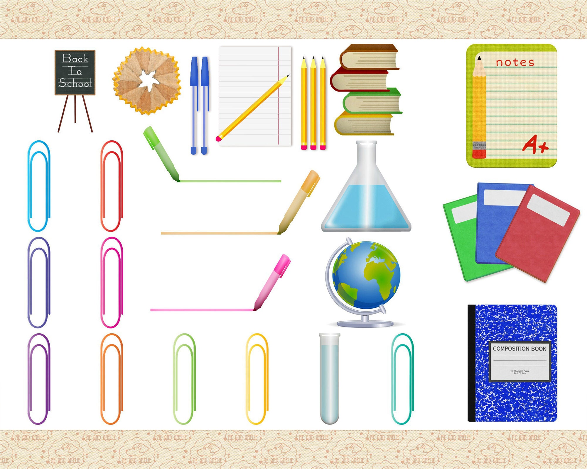 Back to School Clip Art School Supplies Paints Pencils - Etsy