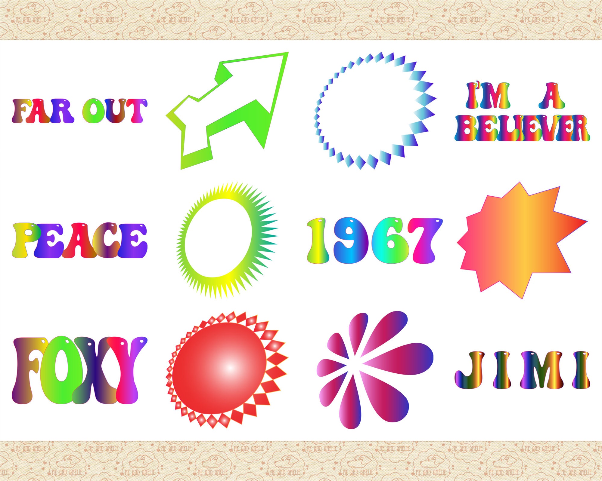 Retro Mid Century 1960s Flower Power AI EPS PNG no Svg - Etsy