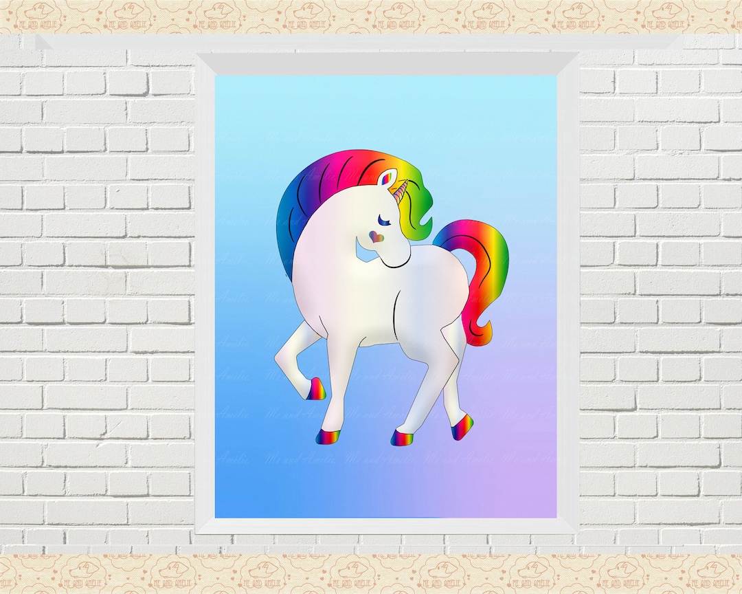 Rainbow Unicorn Art Print*child's Art*nursery Poster*8 1/2 by 11 Inch ...