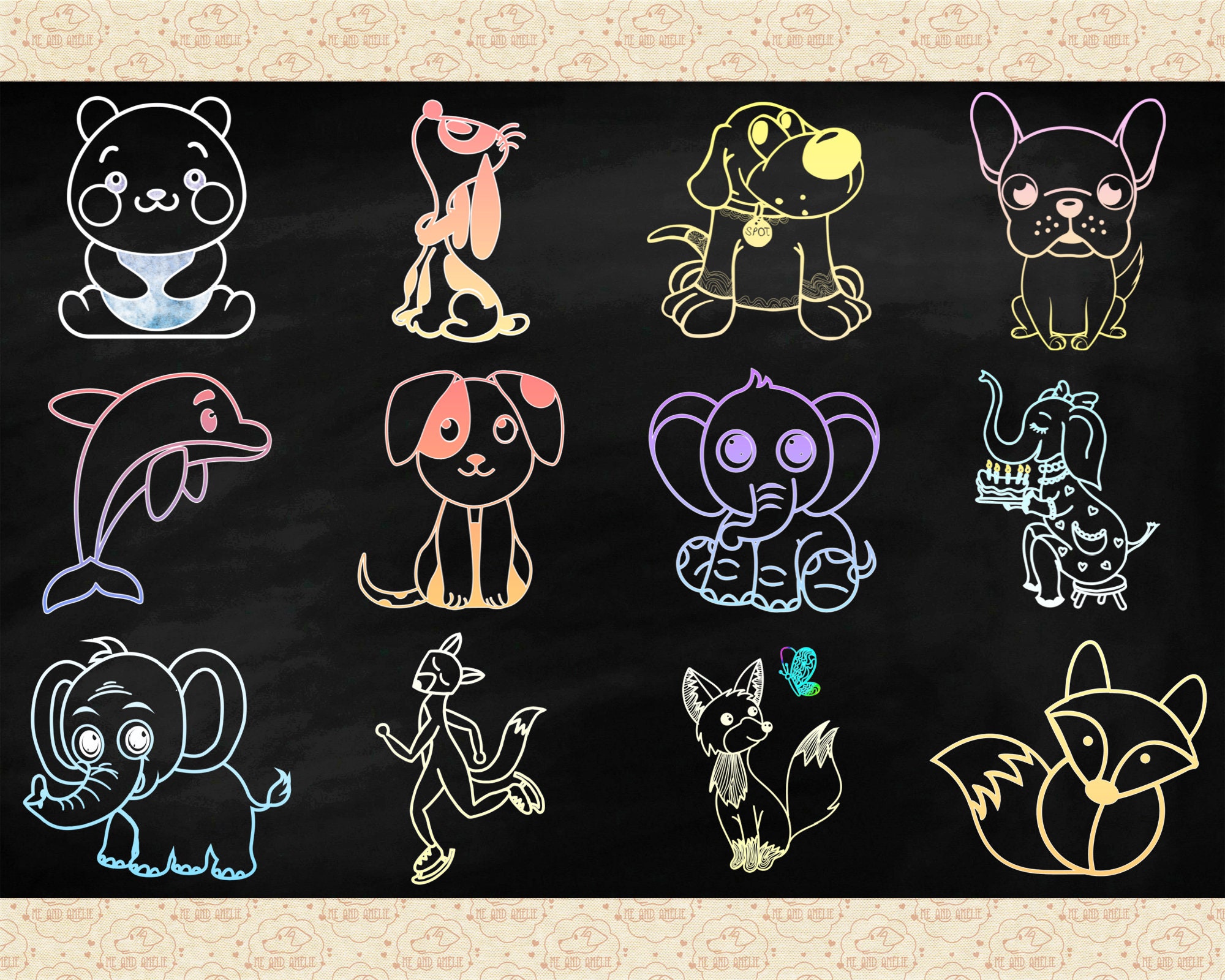 Chalkboard Animals Clipart, Dog Clipart, Chalk Cat Clipart, Bear Clip ...