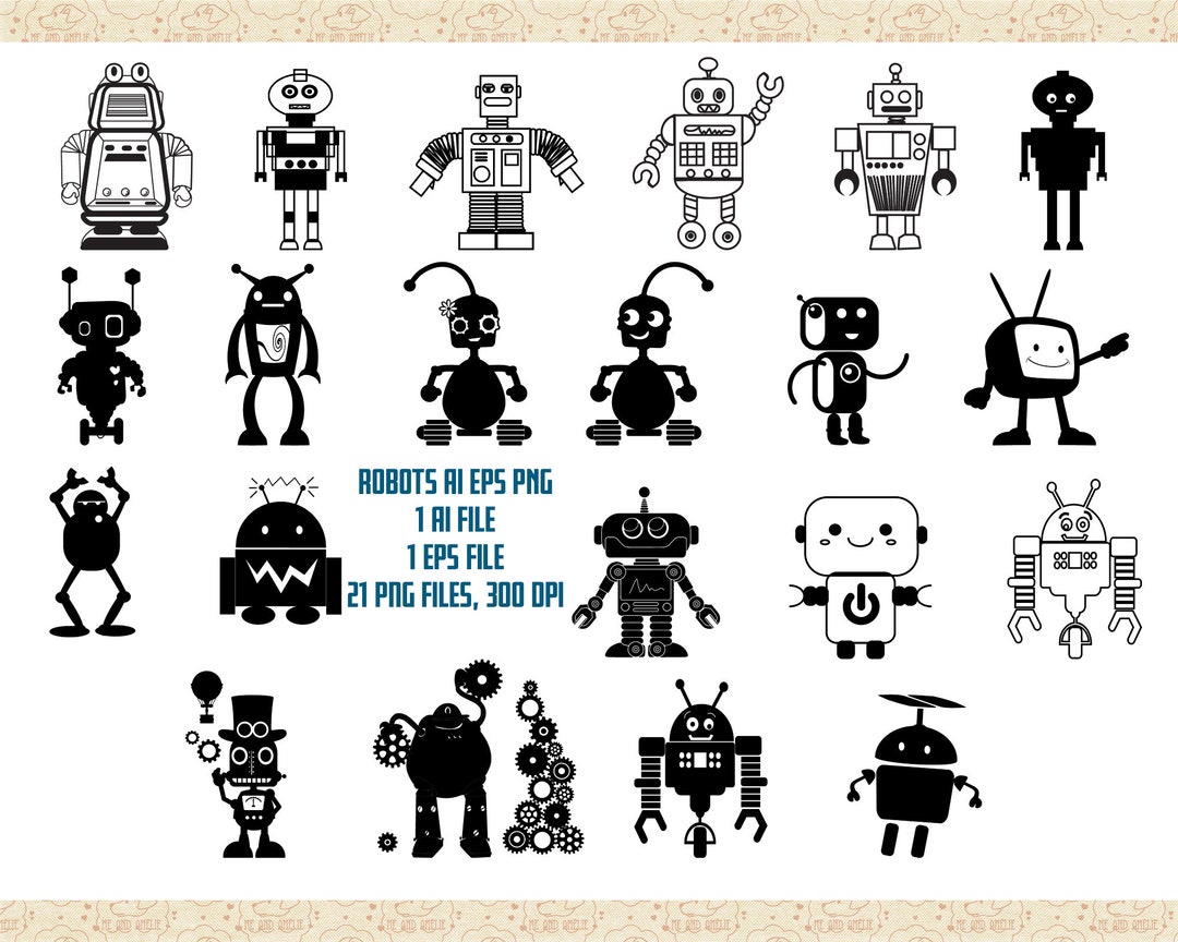 Robot Variety AI EPS (no SVG) & Png Clipart, Vector Robots, Robot Clip ...