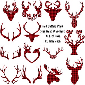 Red Buffalo Plaid Deer & Antler AI EPS Png (no SVG) Lumberjack Plaid ...