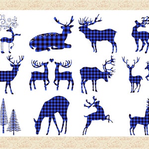 Blue Buffalo Plaid Deer & Forest AI EPS Png(no Svg) Lumberjack Plaid ...