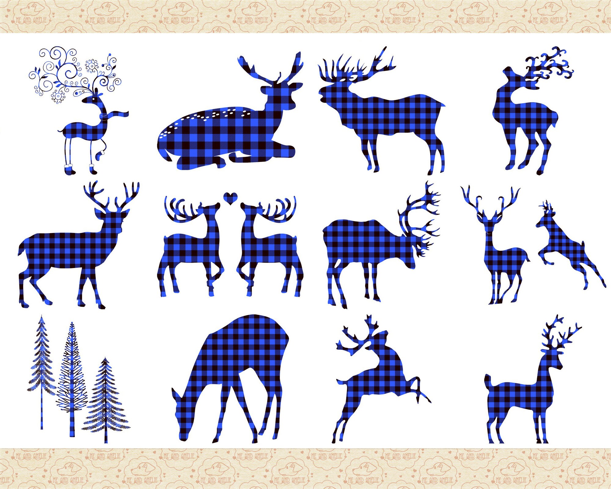 Blue Buffalo Plaid Deer & Forest AI EPS Pngno Svg Lumberjack - Etsy